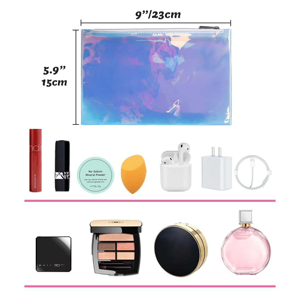 besharppin Holographic Cosmetic Bags, 3pcs Iridescent Makeup Pouches with Zipper for Home Office Purse Diaper Bag