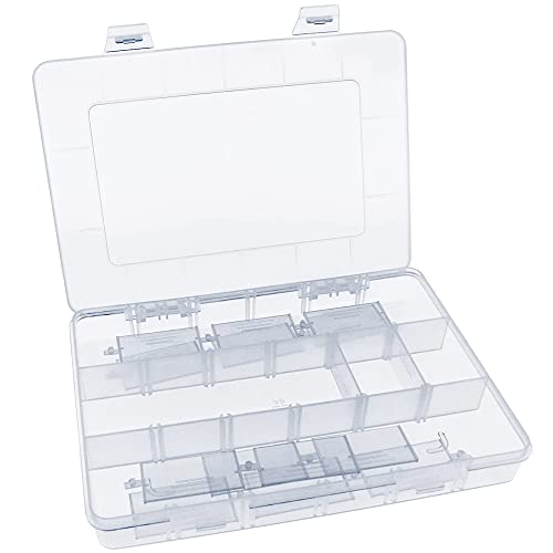 Xiaoyztan 18-Grid Adjustable Plastic Storage Box with Removable Divider for Electronics Jewelry Sewing Tool Gadgets, 7.9 x 5.7 x 1.1 inch