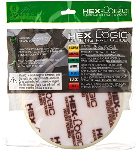Chemical Guys BUFX_104_HEX6 Hex-Logic Light-Medium Polishing Pad, White (6.5 Inch Pad made for 6 Inch backing plates), Gray, 1 Pad Included