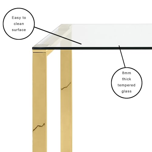 Uptown Club Modern Writing Gold Leaf Stainless Steel Legs and Tempered Glass Top, Computer Table for Home or Office, 47" D x 22" W x 30" H