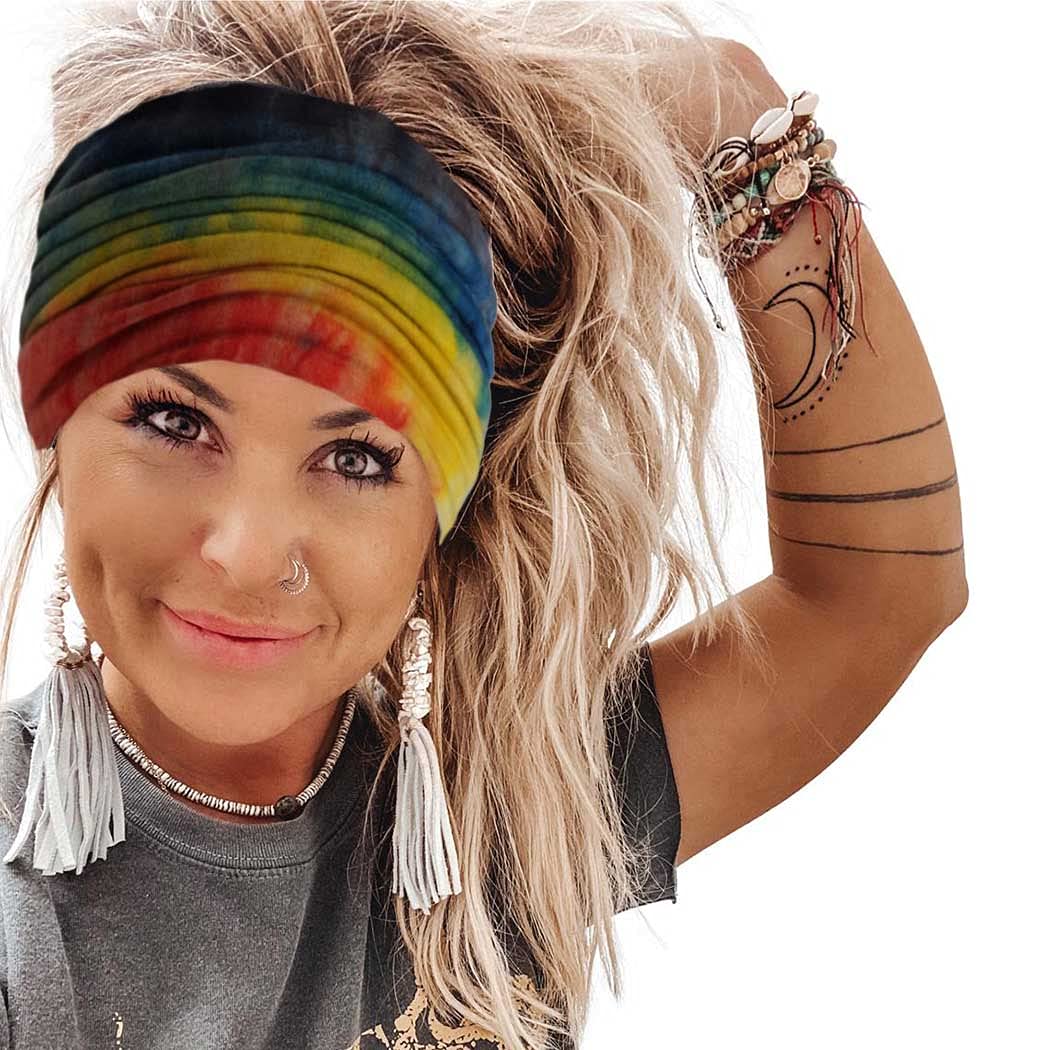 Aceorna Wide Boho Headbands Knot Bandeau Cotton Stretch Thick Fabric Head Band Tie Dye African Wraps for Women Workout Yoga 3 Pcs (Boho)