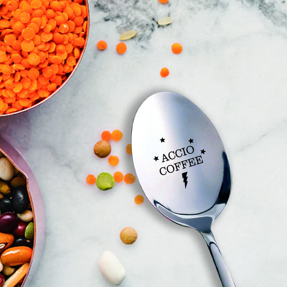 Accio Coffee,Funny Engraved Stainless Spoon,Coffee Lover Gifts for Men,Barista Gifts,Coffee Spoon,Gift for Best Friend,Schoolmate