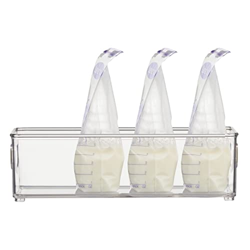 mDesign Small Plastic Nursery Storage Container Bins with Handles for Organization in Cabinet, Closet or Cubby Shelves - Organizer for Baby Food, Bibs, Formula - Ligne Collection - 4 Pack - Clear