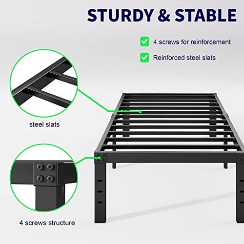 Neslime 18 Inch Heavy Duty Twin Bed Frames No Box Spring Needed, Metal Platform Bed Frame Twin for Heavy People, Easy Assembly, Noise Free, Black
