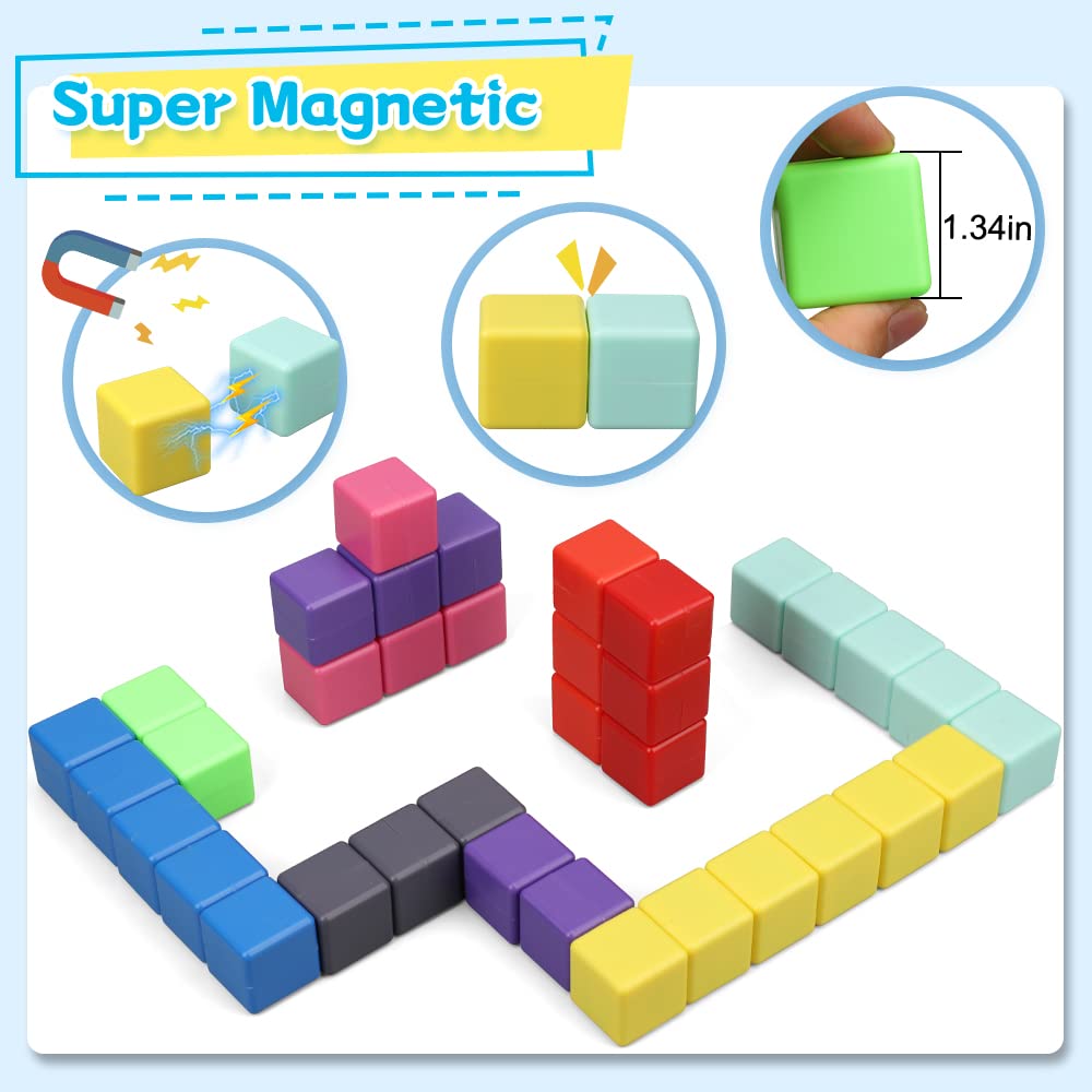 Dilabnba Large Magnetic Block for Kids Toddler, 1.26 Inch Jumbo Magnet Cube Science Kit Building Set, Preschool STEM Educational Learning Creativity Magnet Toys(18PCS)