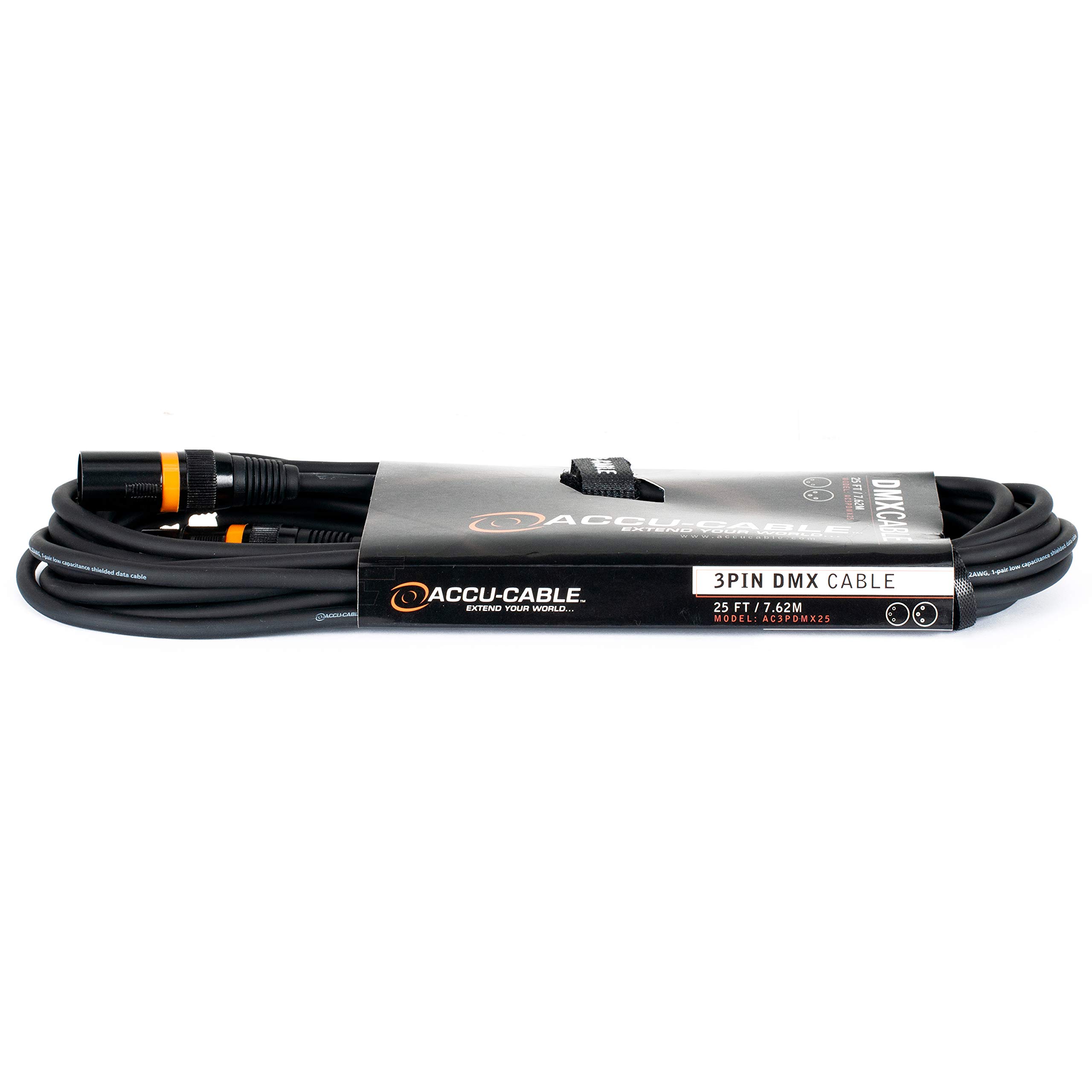 Accu Cable AC3PDMX25 25 Foot 3 pin True DMX Cable Rated at 110 ohms end to end to Ensure no Signal Drop
