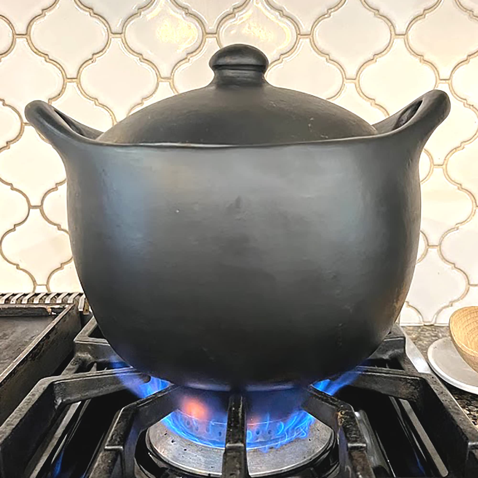 Ancient Cookware, Tall Chamba Clay Stew Pot, 4 Quarts