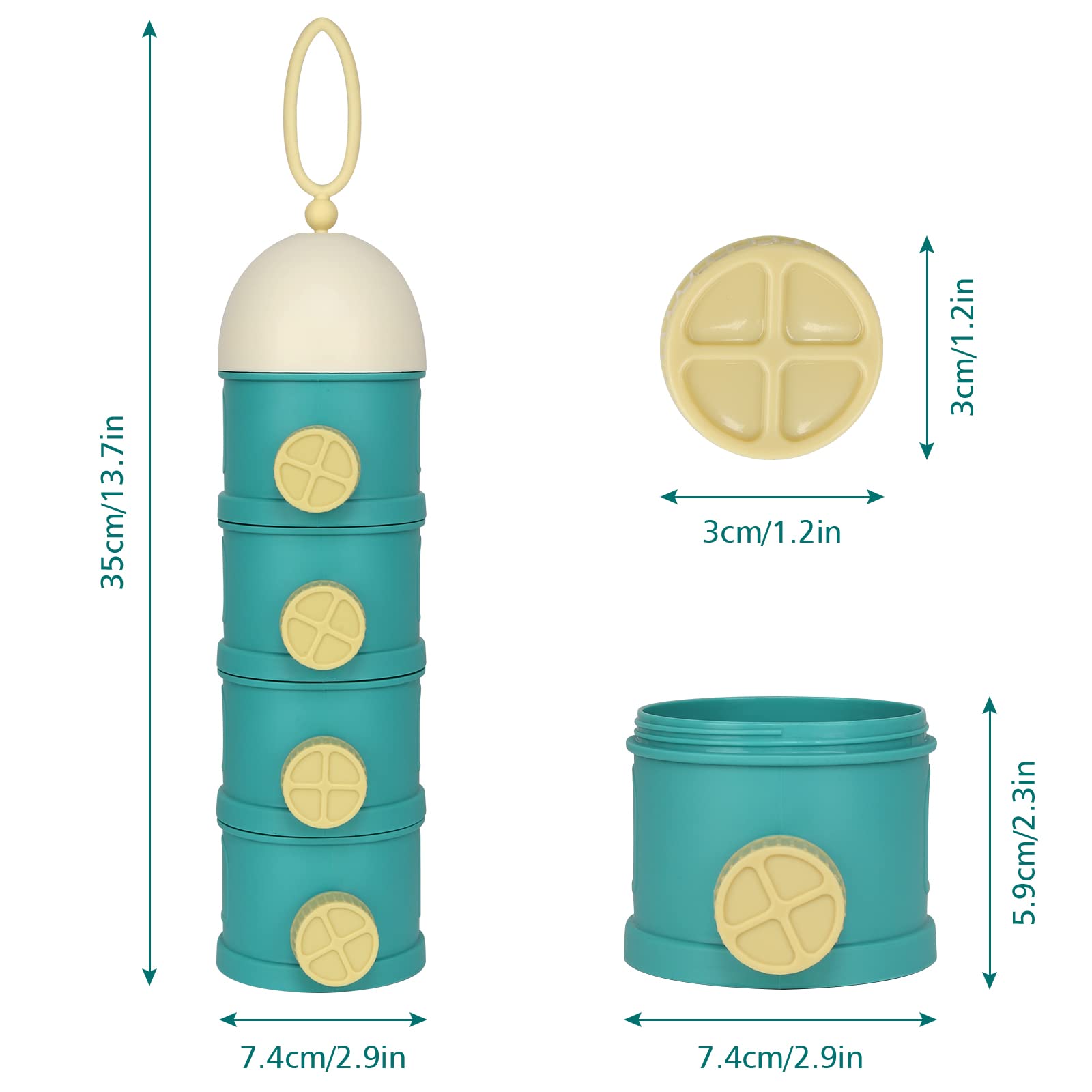 Accmor Formula Dispenser On The Go, 4 Layers Stackable Formula Container to Go, Non-Spill Portable Milk Powder Baby & Kids Snack Container,Green Pink, 2 Pack