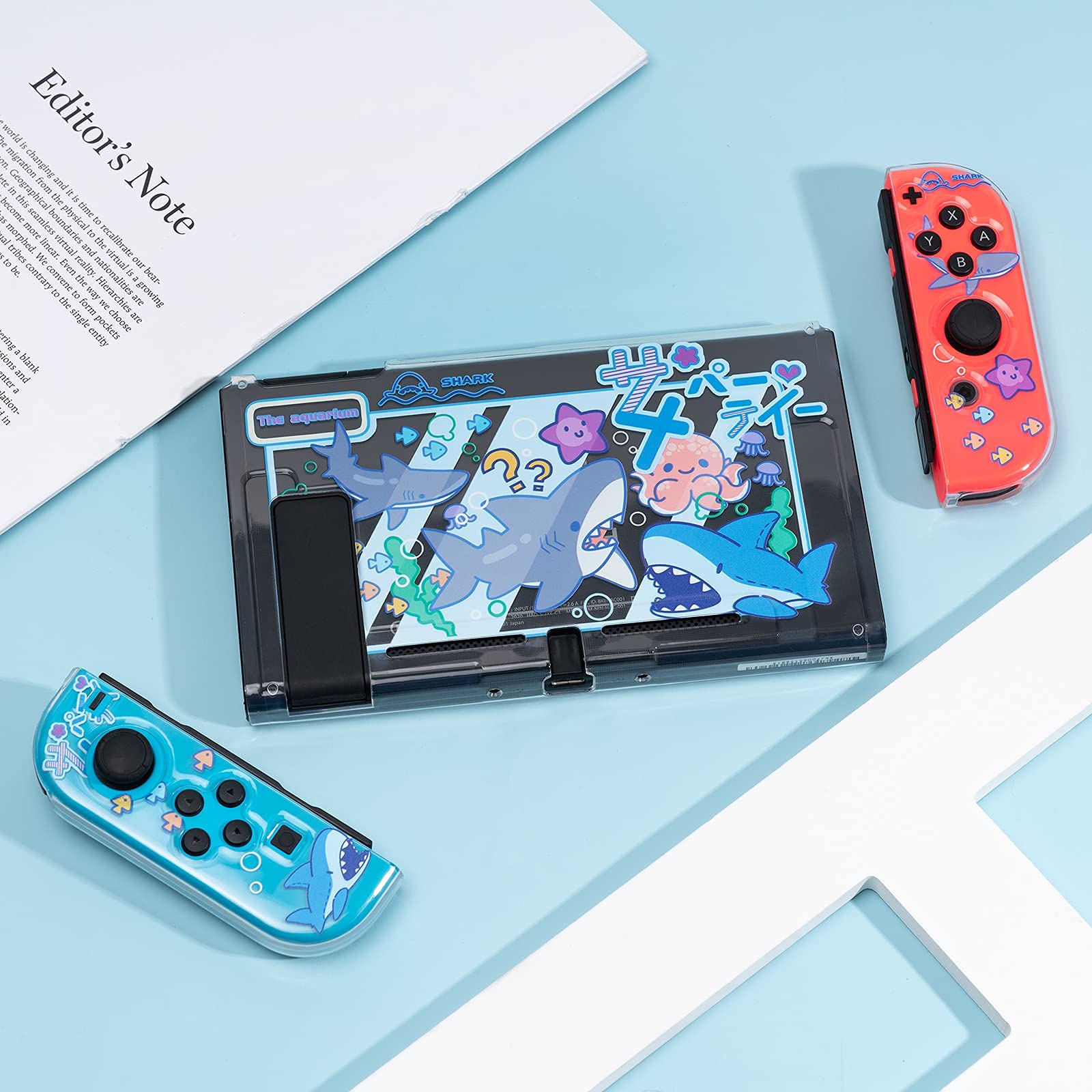 GeekShare Soft TPU Protective Case Slim Cover Case Compatible with Nintendo Switch and Joy-Con - Shock-Absorption and Anti-Scratch -Shark Party