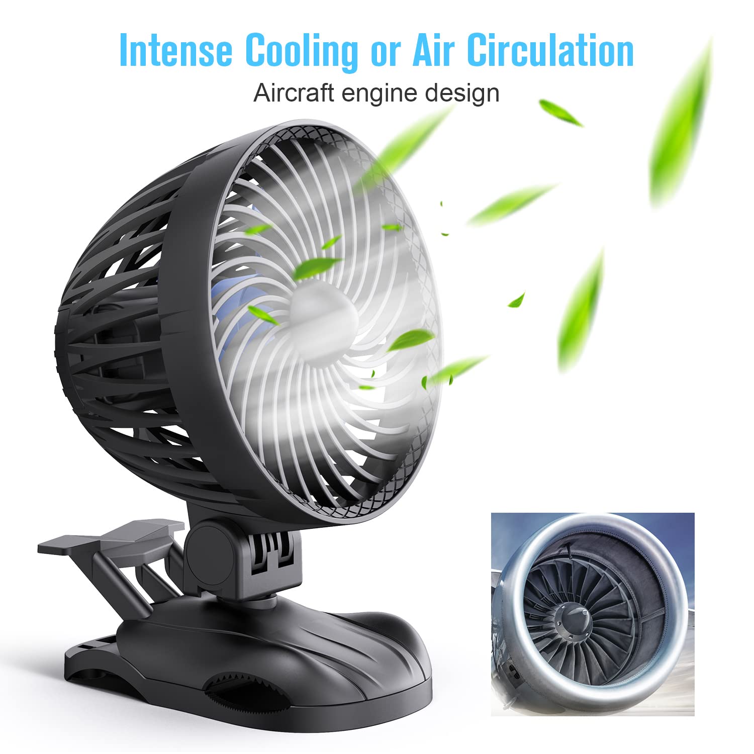 BESKAR Portable Clip on Fan - 6 inch Personal USB Fan with CVT Speeds, Adjustable Tilt, Quiet Operation Small Cooling Fan for Office Desk Dorm Bed Stroller -Supercar Clamp