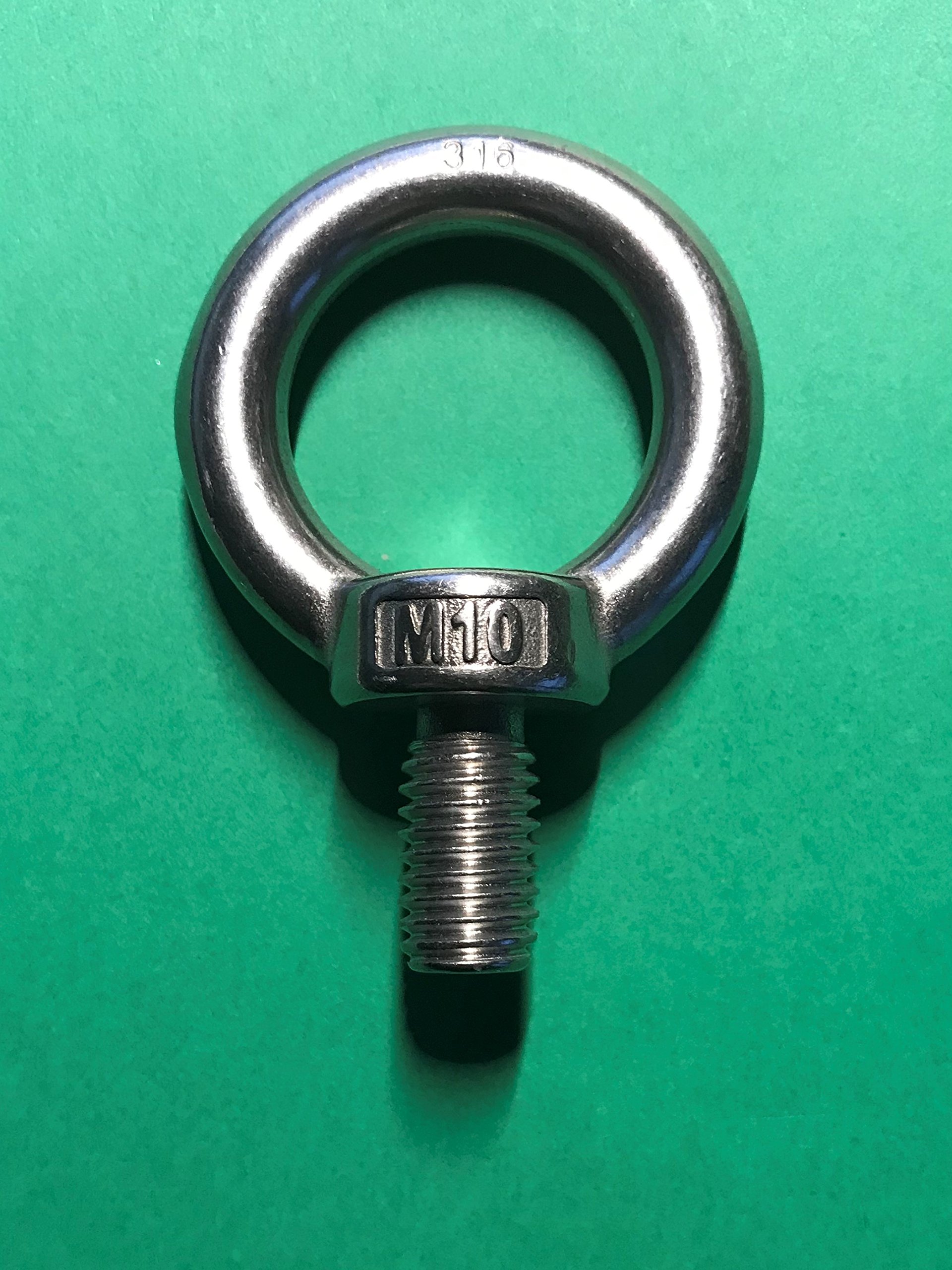 US STAINLESS 2 Pieces Stainless Steel 316 Lifting Eye Bolt 10mm M10 Marine Grade Pitch of 1.5