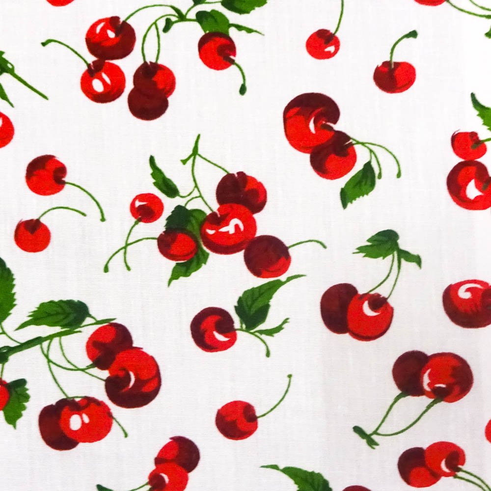 Cherry Fruit White Poly Cotton, 58"/60" Inches Wide â Sold By The Yard (FB)