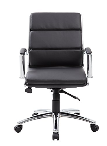 Boss Office Products Executive Mid Back CaressoftPlus Chair with Metal Chrome Finish in Black