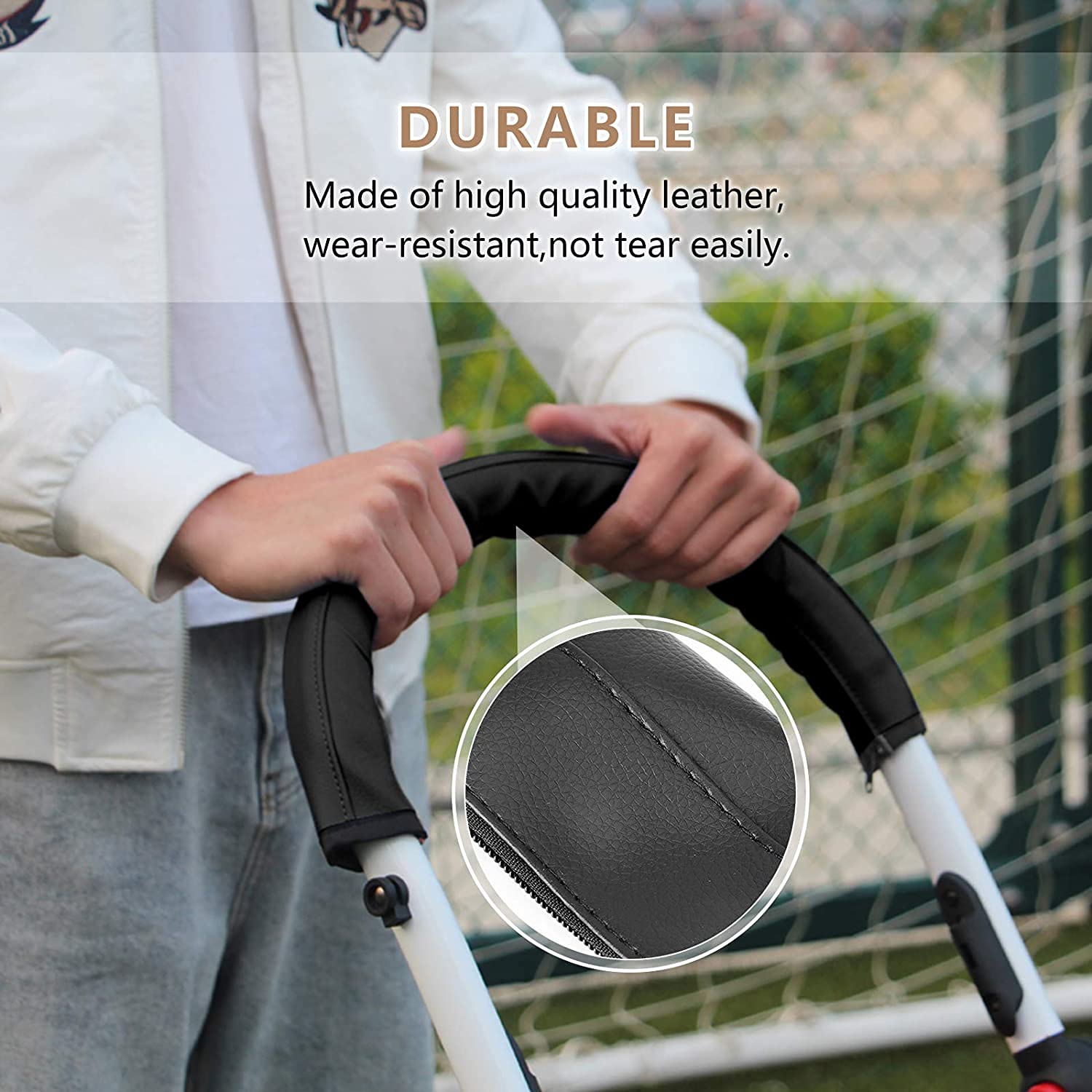 CHILDHOOD Baby Stroller Armrest Handle Sleeve Cover Universal Handle Cover Artificial Leather Black