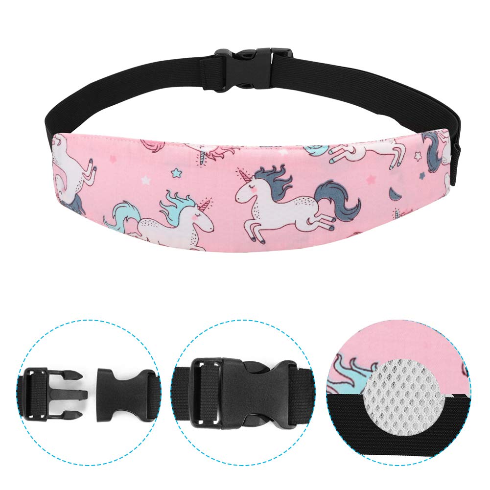 Accmor Baby Carseat Head Support Band Strap 2 Pack for Carseats Stroller Neck Relief Head Strap for Toddler Child Kids Infant(Pink Unicorn + Pink Cloud Pattern)