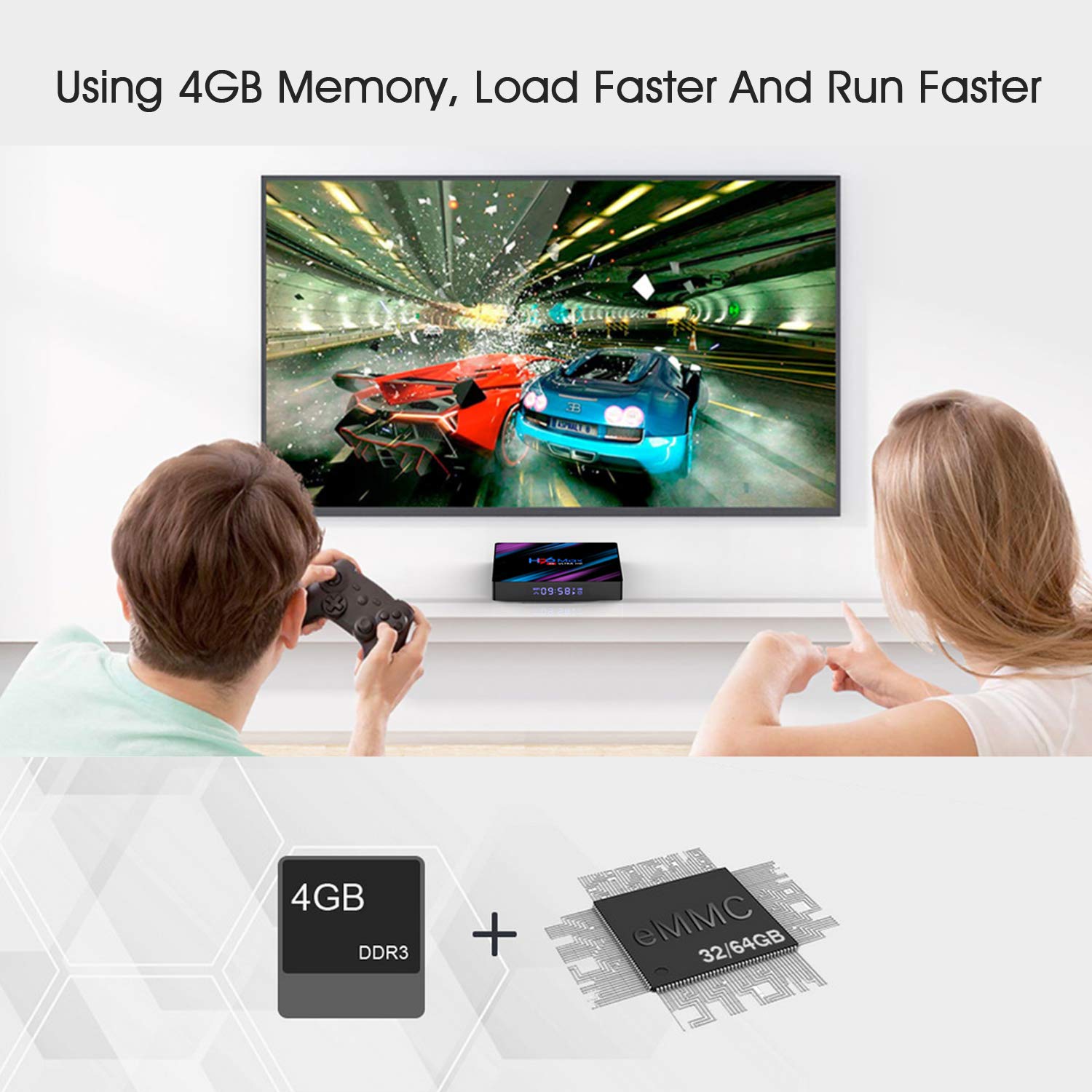 Xilibod Android 10.0 H96 Max TV Box 4GB RAM 32GB ROM, Penta-Core Mali-450, RK3318 Quad-Core 64bit Cortex-A53, H.265 Decoding 2.4GHz/5GHz WiFi Smart TV Box - Model No.: H96max 4GB 32GB