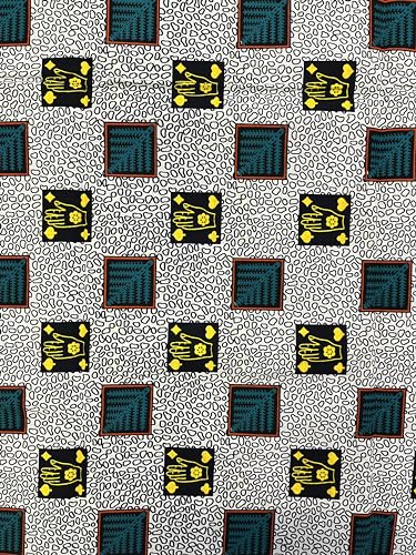 African Guaranteed Wax Block Prints Fabric/African Ankara Wrapper Fabric Wax Fabrics /-Sell by 6 Yards-100% Cotton-for Dresses- White, Yellow, Teal-Green, Black, Orange, Dark-Blue