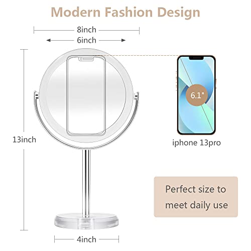 Cheftick Double Sided 1X & 10X Magnifying Makeup Mirror, Tabletop Magnified Vanity Mirror with 360 Degree Swivel for Bathroom or Bedroom, Transparent