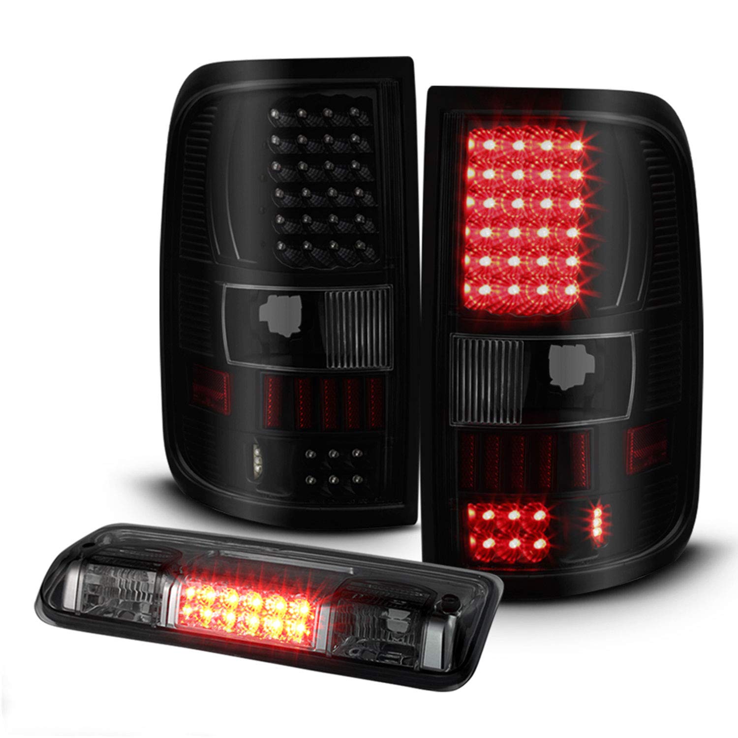 AKKON - For 2004-2008 Ford F-150 Pickup LED Tail Lights Lamps in Black Housing + Third Brake Light [Smoke Lens]