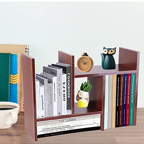 PENGKE Office Storage Rack,Desktop Organizer,Home Decor Adjustable Wood Display Shelf Rack,True Natural Stand Shelf,Office Supplies Desk Organizer,Brown