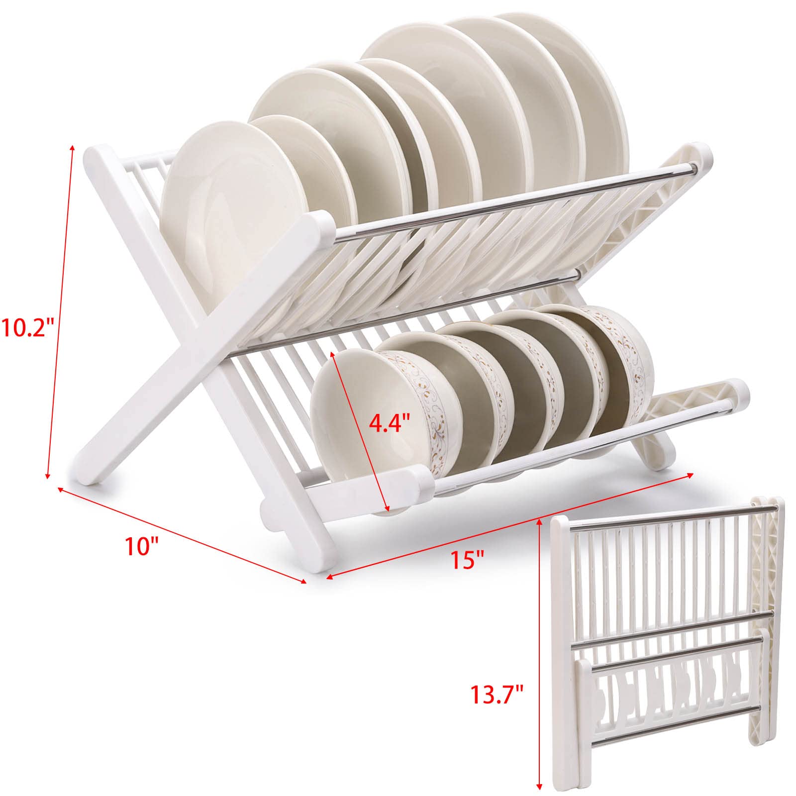 acDesign 2 Tier Dish Drying Rack Folding Dish Dryer Rack Stainless Steel Dish Racks for Kitchen Counter(Black)