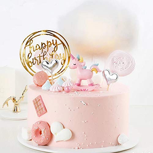 6-Pack Gold Birthday Cake Topper Set, Double-Sided Glitter, Acrylic Happy Birthday Cake Toppers/Cupcake Toppers, Birthday Decorations for Children or Adults.