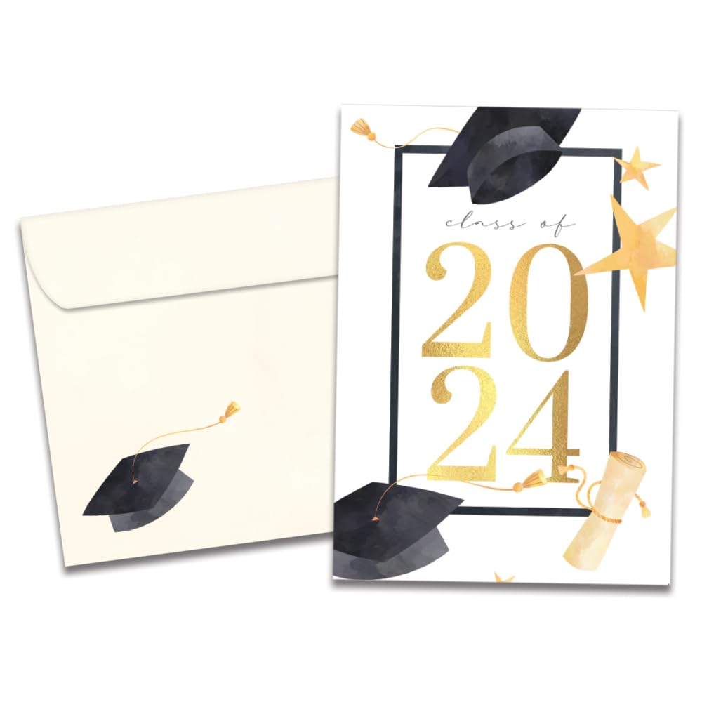 Tree-Free Greetings Graduation Greeting Card with Matching Envelope, Eco Friendly, Made in USA, 100% Recycled Paper, 5 x 7, 2024 Congrats Cap (GO68779)