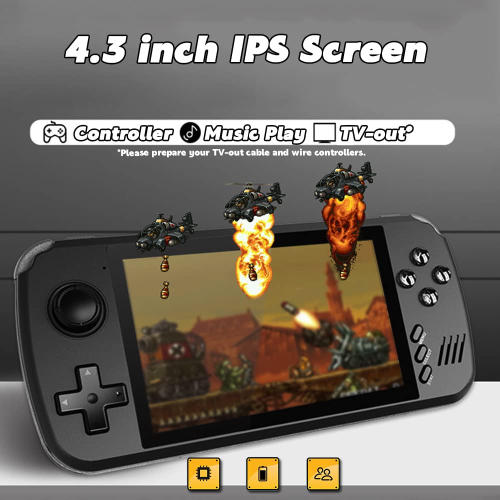 CredevZone X39 Pro Handheld Game Console 4.3 inch Pro Retro Games Consoles Classic Video Games Built-in Preinstalled Rechargeable Battery Portable Style Gaming Consoles 64GB Black