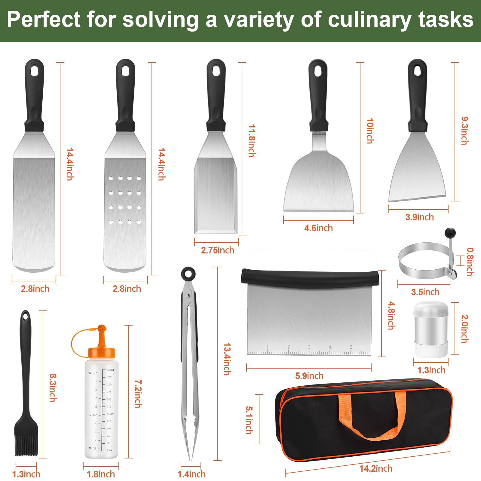 AIKKIL Griddle Accessories Kit, 18 pcs Flat Top Grill Accessories Kit, Professional BBQ Grilling Accessories Set, Enlarged Spatula, and More Griddle Tools