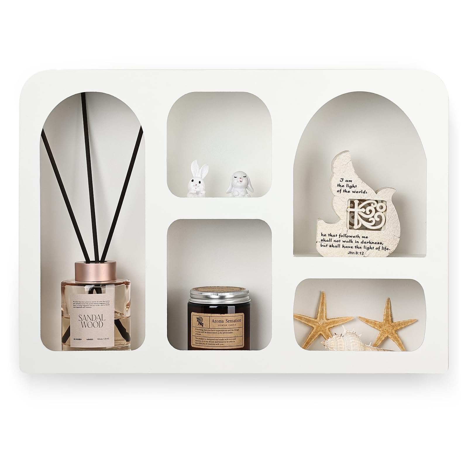 Ella & Emma White Decorative Floating Wall Shelf, Geometric Arched Wall Shelf, Boho Nordic Modern Style Shelves for Wall Decor, Wall Mounted Shelf Storage Nursery, Bedroom, Living Room, Bathroom
