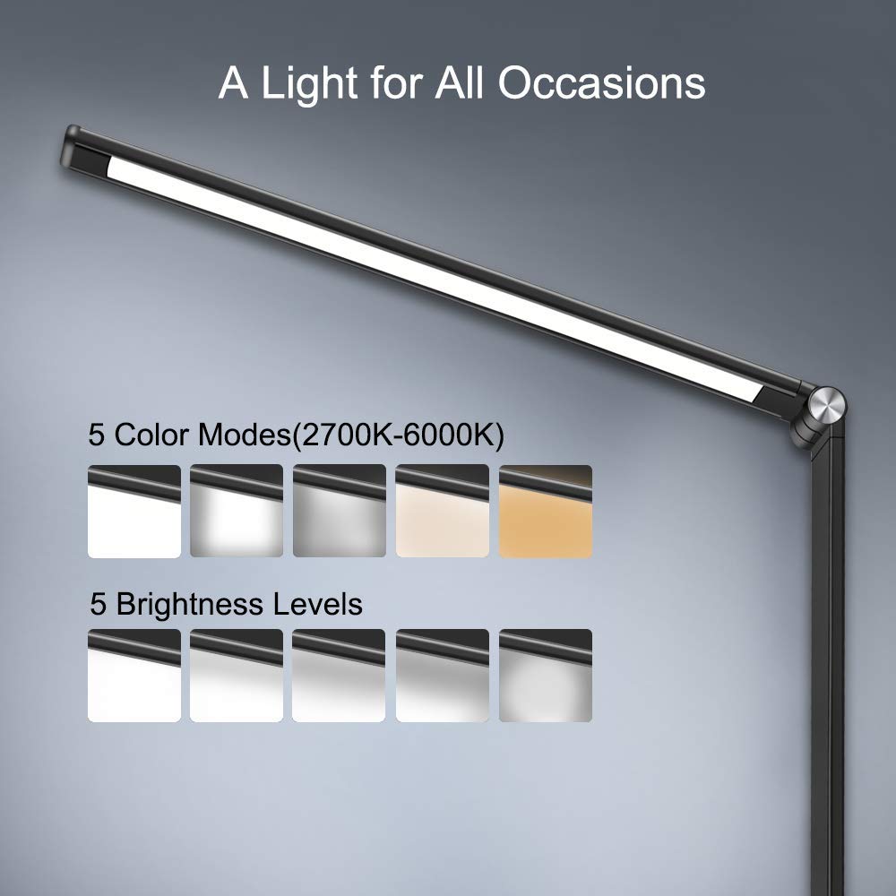 AFROG Multifunctional LED Desk Lamp with USB Charging Port, 5 Lighting Modes,5 Brightness Levels, Sensitive Control, 30/60 min Auto Timer, Eye-Caring Office Lamp,8W,5000K
