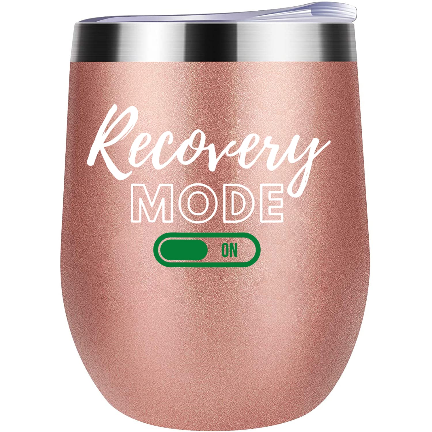 After Surgery Gifts for Women With Cancer,Recovery Mode On 12 OZ Insulated Wine Tumbler With Lid,Motivational Gift Idea for Friend Mug,Hot & Cold,Get Well Soon Gifts (Rose Gold)