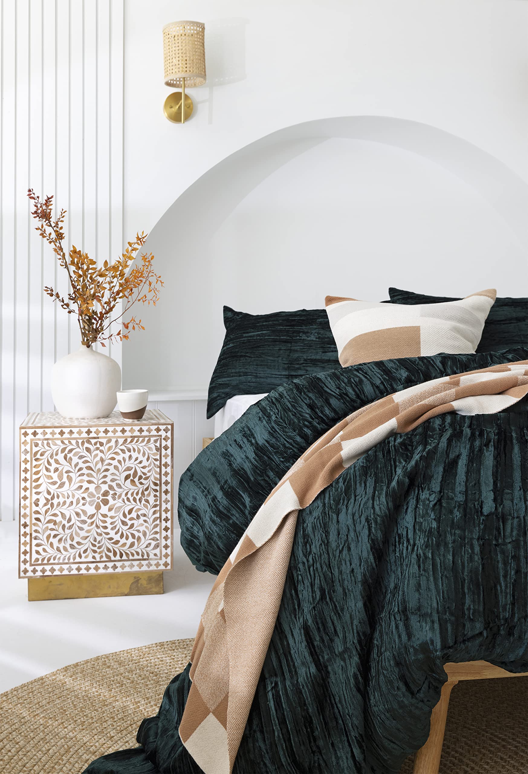 Bedding Doona Crushed Comforter Luxury Solid Ultra Boho Velvet Duvet Cover (Crush-Emerald Green, Super King 98"x104")