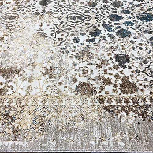 Persian-Rugs Luxe Weavers Rug 6495 β Distressed Floral Area Rug, Cream 2x3