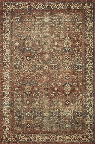 Loloi Magnolia Home by Joanna Gaines Banks Collection BAN-04 Brick/Ivory 8'-6" x 11'-6", .13" Pile Height, Machine Washable, Area Rug