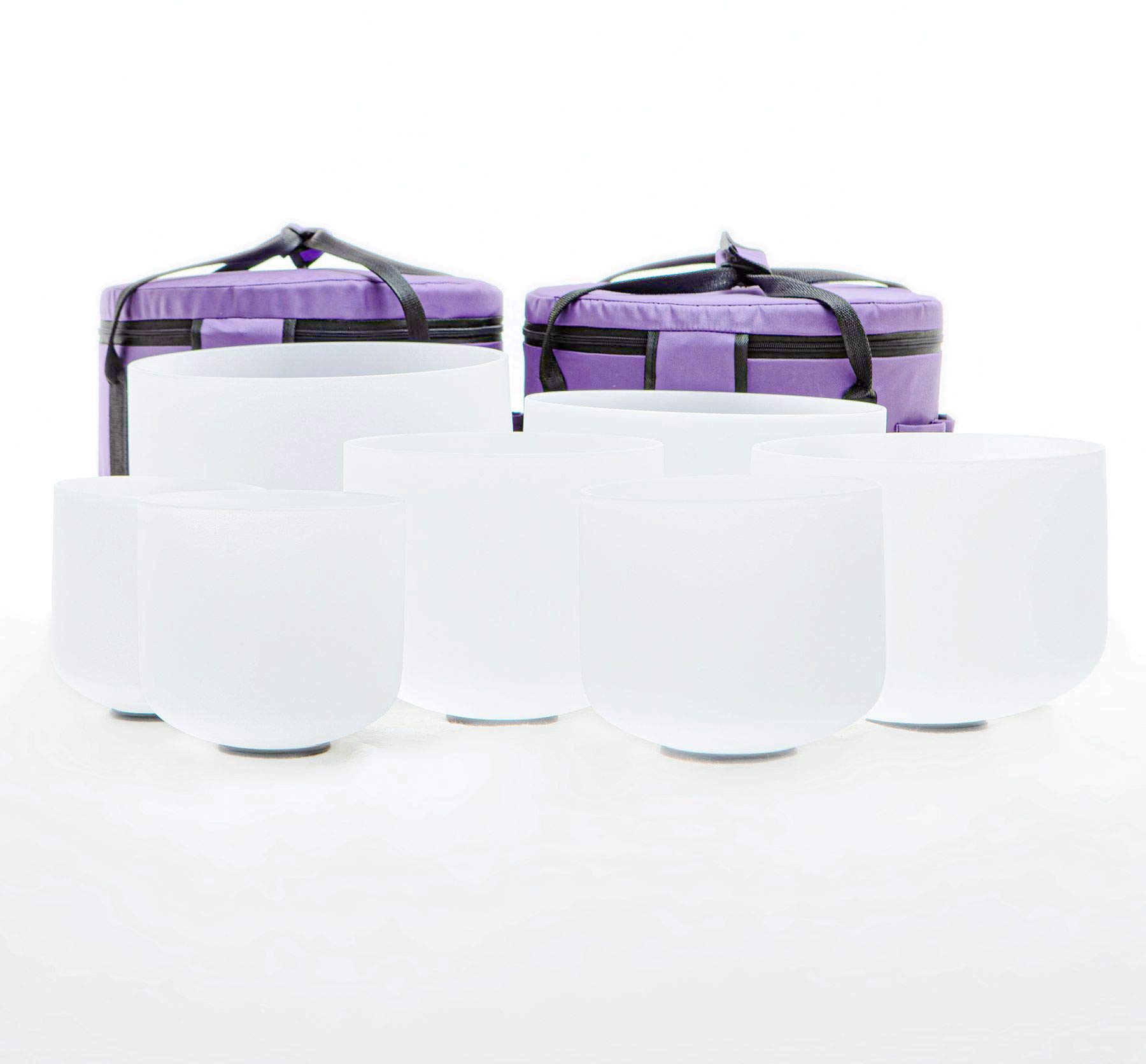 Leize 6-12 inch Chakra Tuned 432hz Set of 7 Flawless Quartz Crystal Singing Bowls with Heavy Duty Carrying Cases and Singing Bowl Mallet Suede Strikers