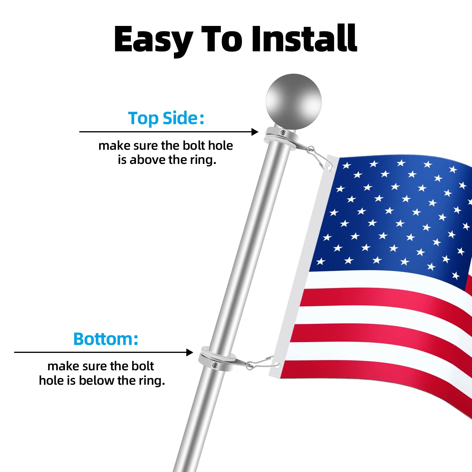 Anovo Flag Pole Rings, Flagpole Rings Aluminum Alloy 360° Rotating Anti Wrap Flag Mounting Spinning Ring Clips for 0.75-1.02 Inch Diameter Flagpole(1 Inch -Pack of 2, Matte Silver)