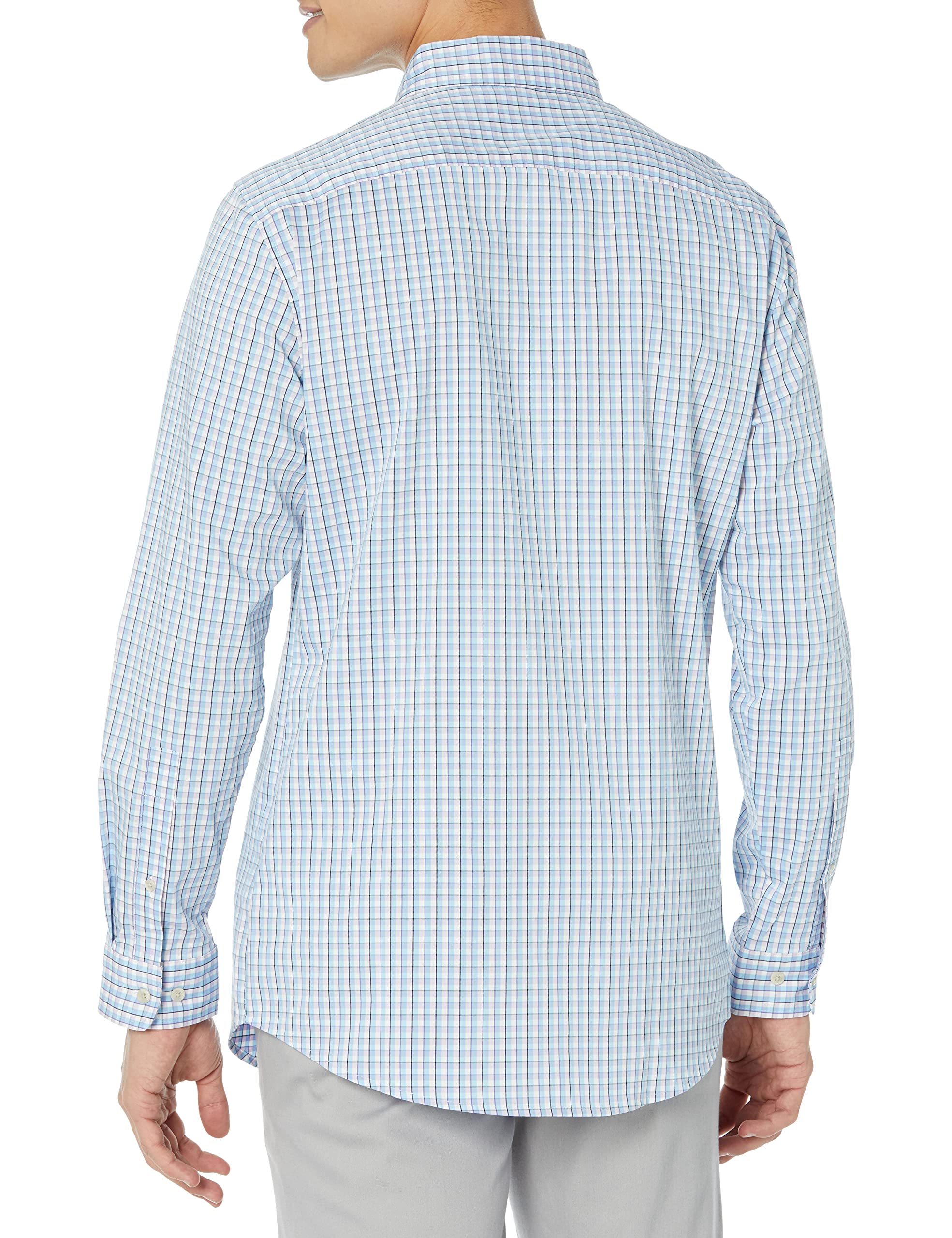 Amazon Essentials Men's Slim-Fit Long-Sleeve Stretch Dress Shirt, White Grid Check, Medium