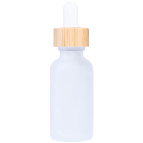 Focus Nutrition 24 Pack Clear Frosted Boston Round Essential Oils Aromatherapy Glass Bottles Jar With White Bamboo eye dropper cap, 1oz