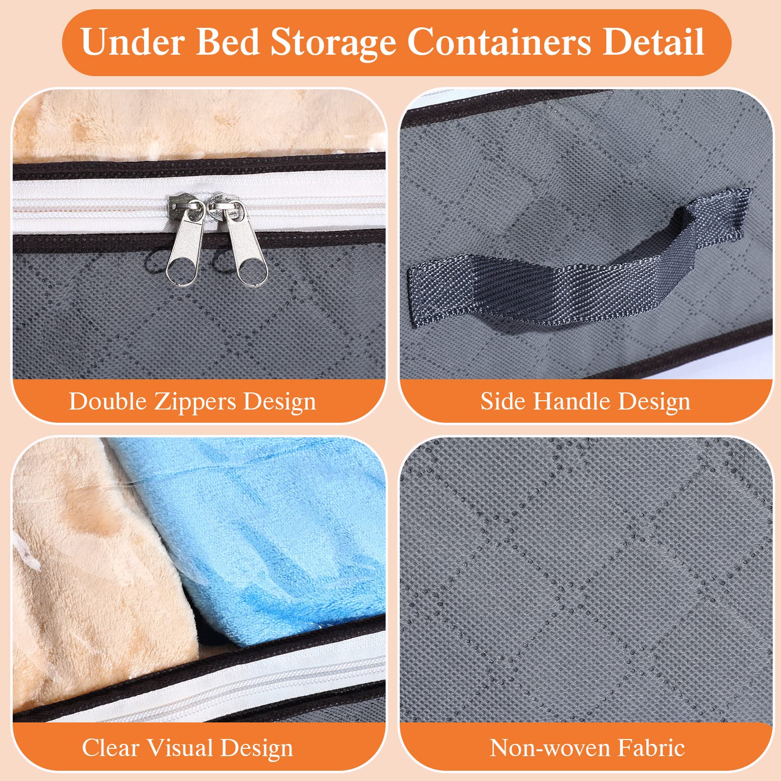 Berlune 10pcs Storage Boxes, 90L Under Bed Storage Containers, Large Clothes Storage Bags with Clear Window, Toy Organizers for Bed, Pillows, Blankets, Pets Supplies