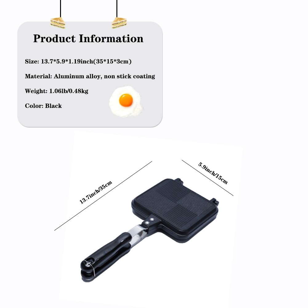 Double Sided Frying Pan, Non-Stick Pan with Heat-Resistant Handles, Egg and Sandwich Frying Pan, Multifunctional Breakfast Pan for Indoor & Outdoor Home Kitchen, 5.5 Inches, For all stove surfaces