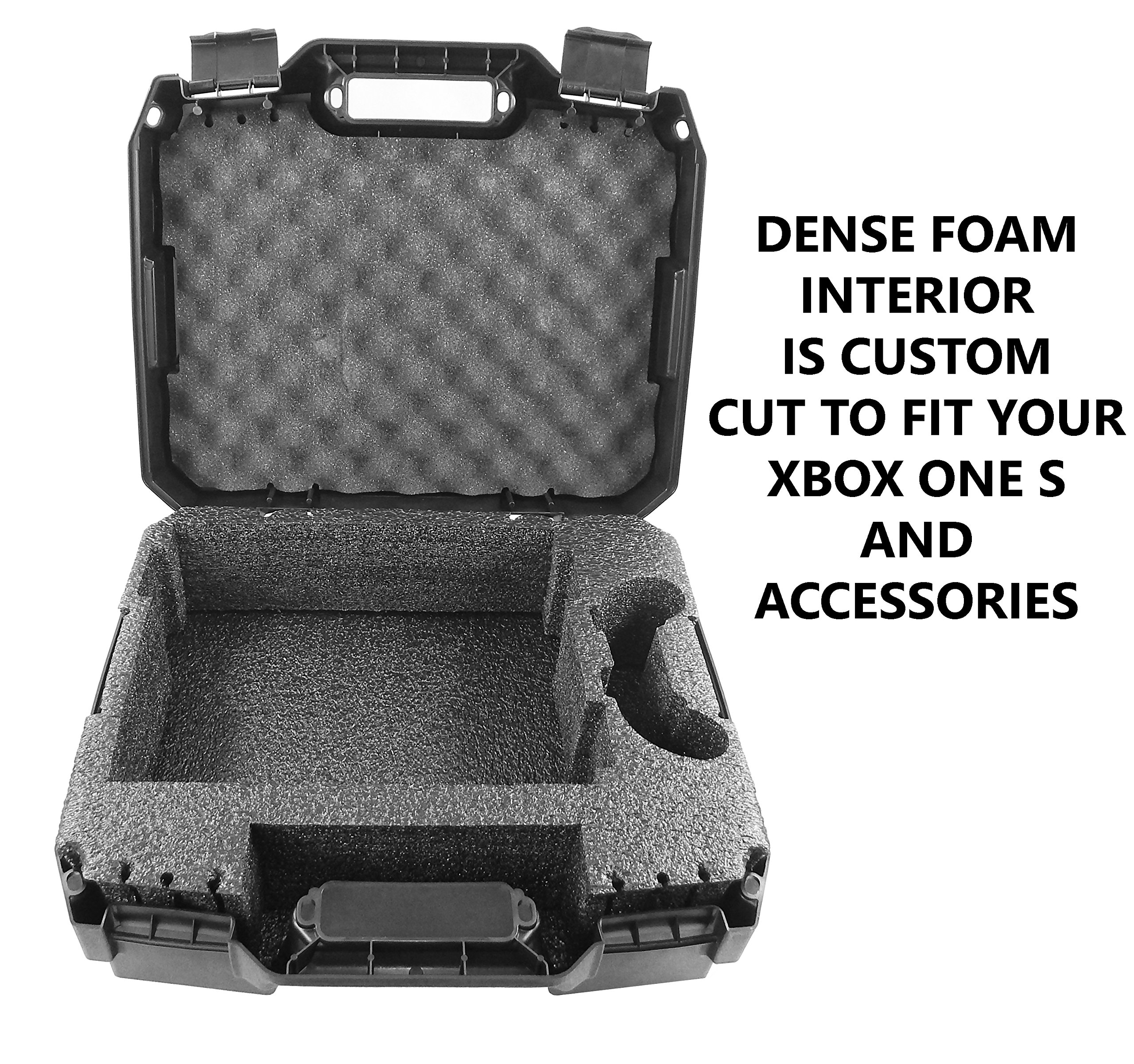 CASEMATIX Travel Case Compatible with Xbox One S - Hard Shell Carrying Case with Protective Foam Compartments for Console, Controller, Power Adapter, Games and More Accessories, Case Only