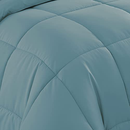 Sweet Home Collection 7 Piece Comforter Set Bag Solid Color All Season Soft Down Alternative Blanket & Luxurious Microfiber Bed Sheets, Misty Blue, Full