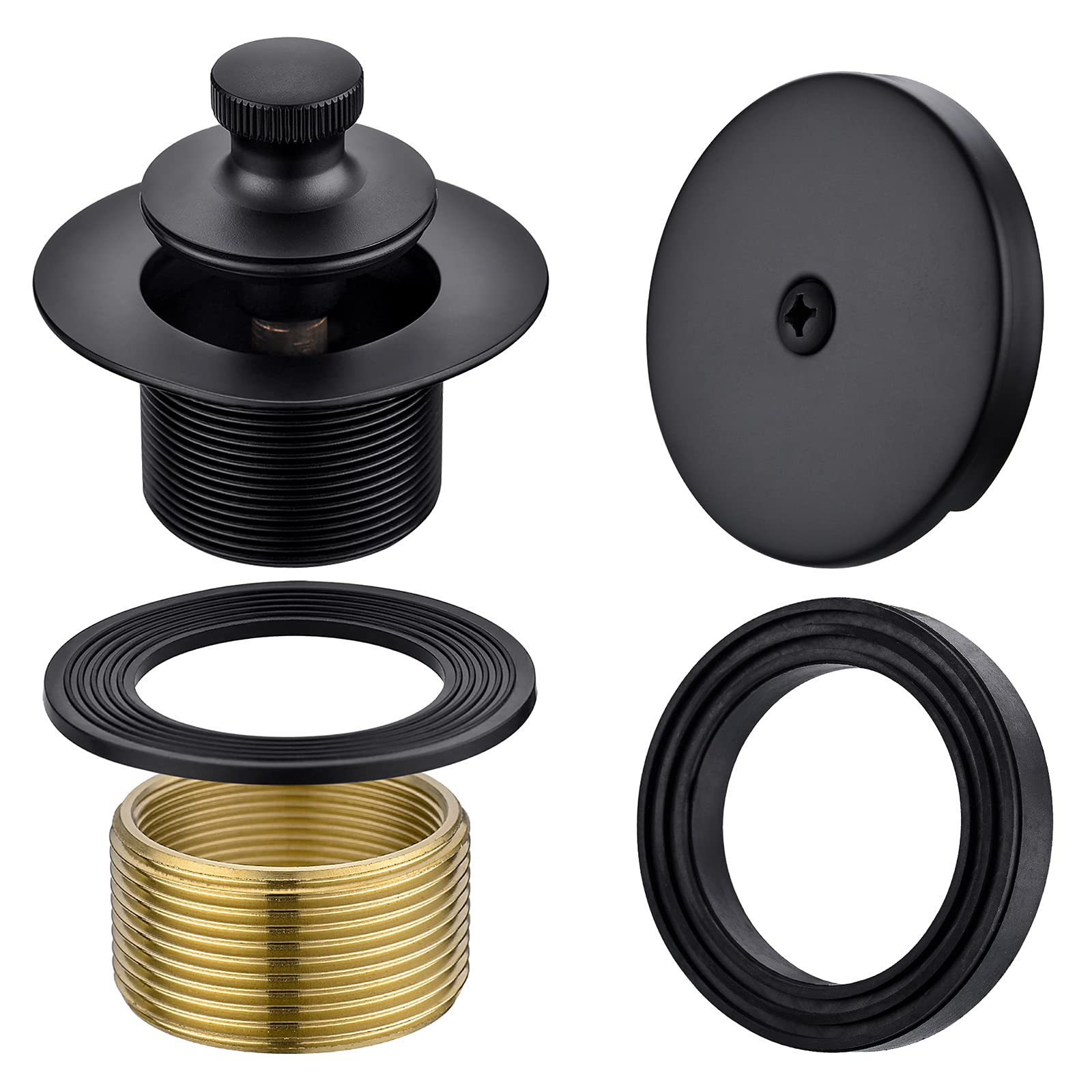 Anpean Brass Bathtub Drain Kit, Lift and Turn Tub Drain Kit with Single Hole Overflow Faceplate, Matte Black