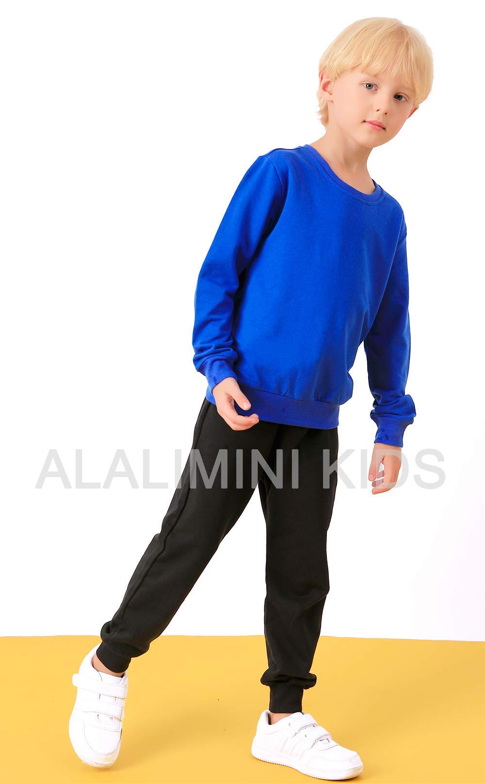 ALALIMINI Boys&Girls Crewneck Sweatshirts Toddler Kids Solid Cotton Long Sleeve Pullover Tshirts (Blue, 5T)