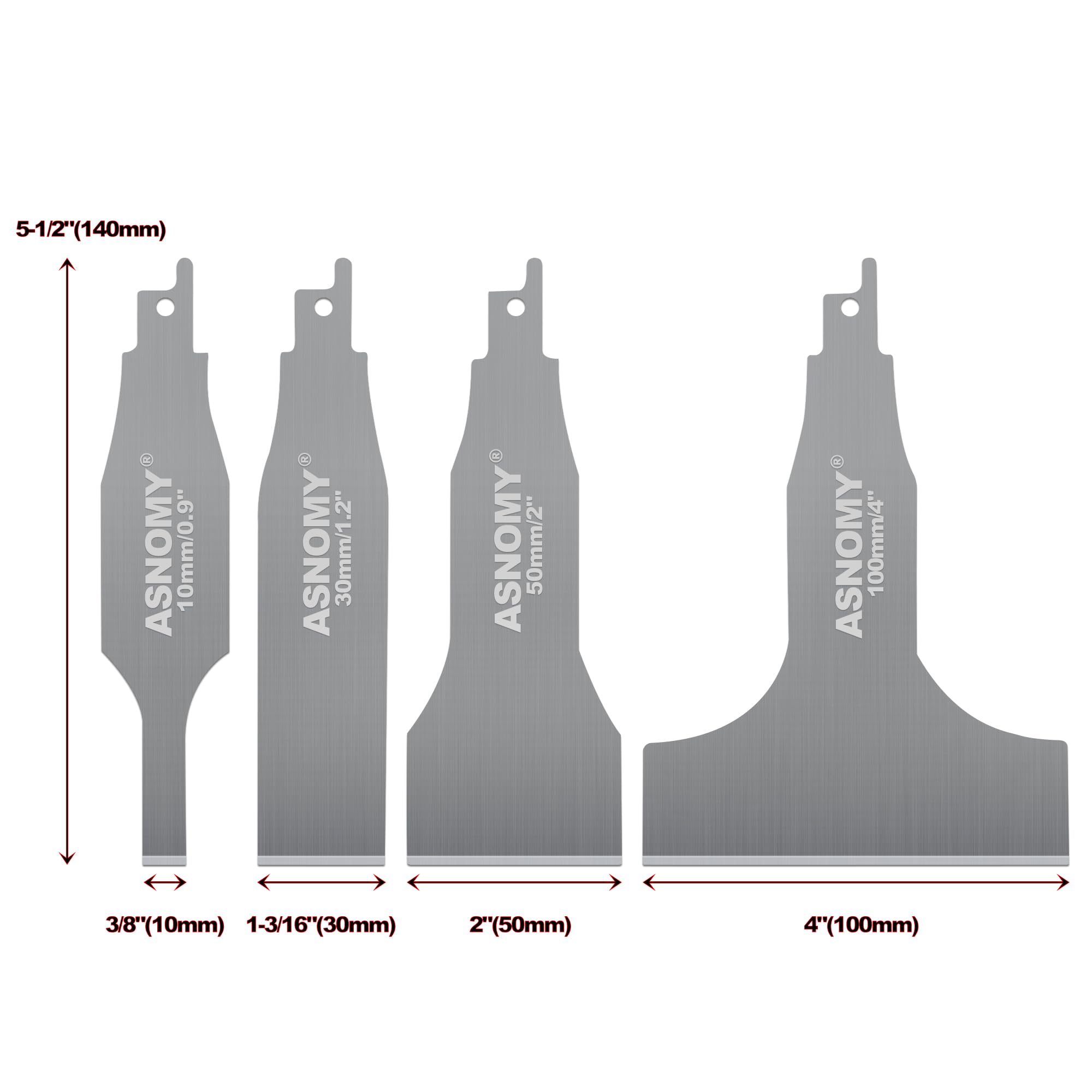 ASNOMY 4PCS Reciprocating Saw Scraper Blade, Multifunctional Stainless Steel Electric Scraper Tile Cleaning Tools for Concrete Floor, Wall Cleaning, Metal derusting