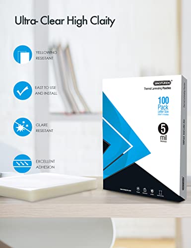 SINOPUREN Thermal Laminating Pouches for Laminator, 5Mil Thickness, Letter Size Sheet 8.9×11.4inches, 100-pack, Clear