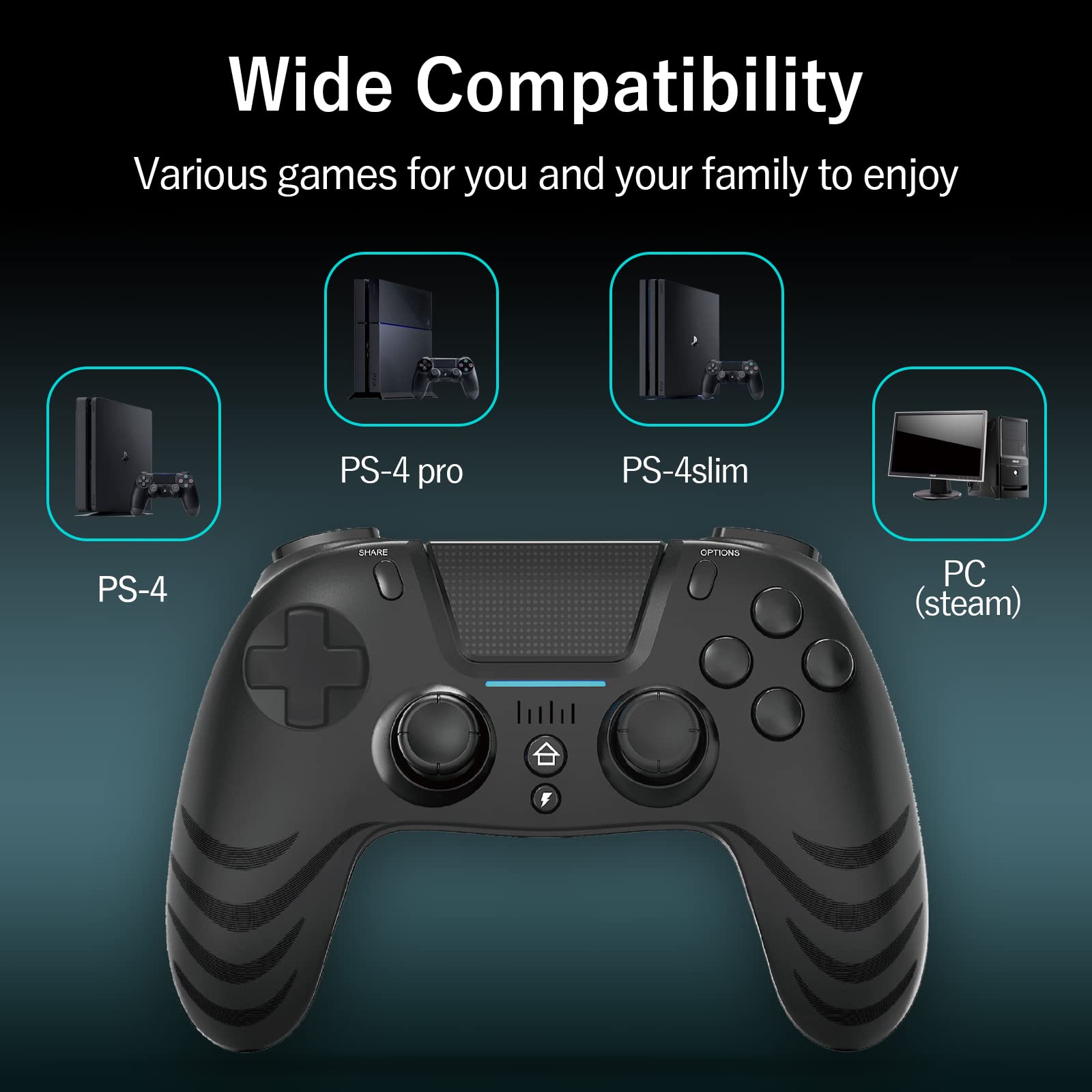 Agelkvoy Wireless Controller for PS-4, Game Controller Compatible with PS-4/Slim/Pro/PC, Wireless Pro Controller Gamepad for PS-4 with Dual Shock/6-Axis Sensor/Touchpad/3.5mm Headphone Jack