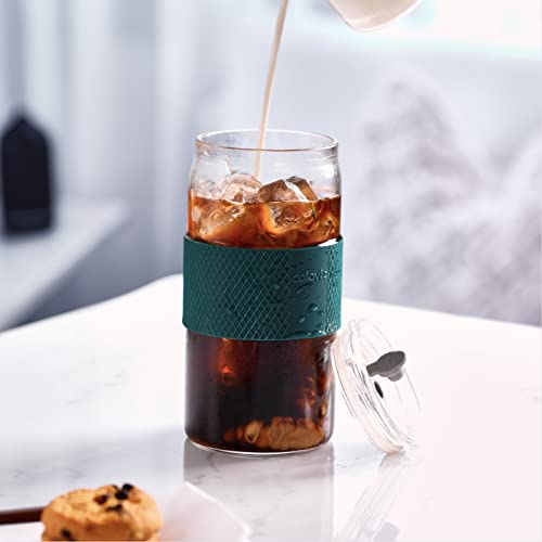 ColoVie Can Shaped Drinking Glass Cups with Lids and Glass Straws 6pc Set-16oz Travel Glass Tumbler Cup with Silicone Protective Sleeve, Iced Coffee Cup, Soda Beer Drinking Jars, Securely Boxed-Gift