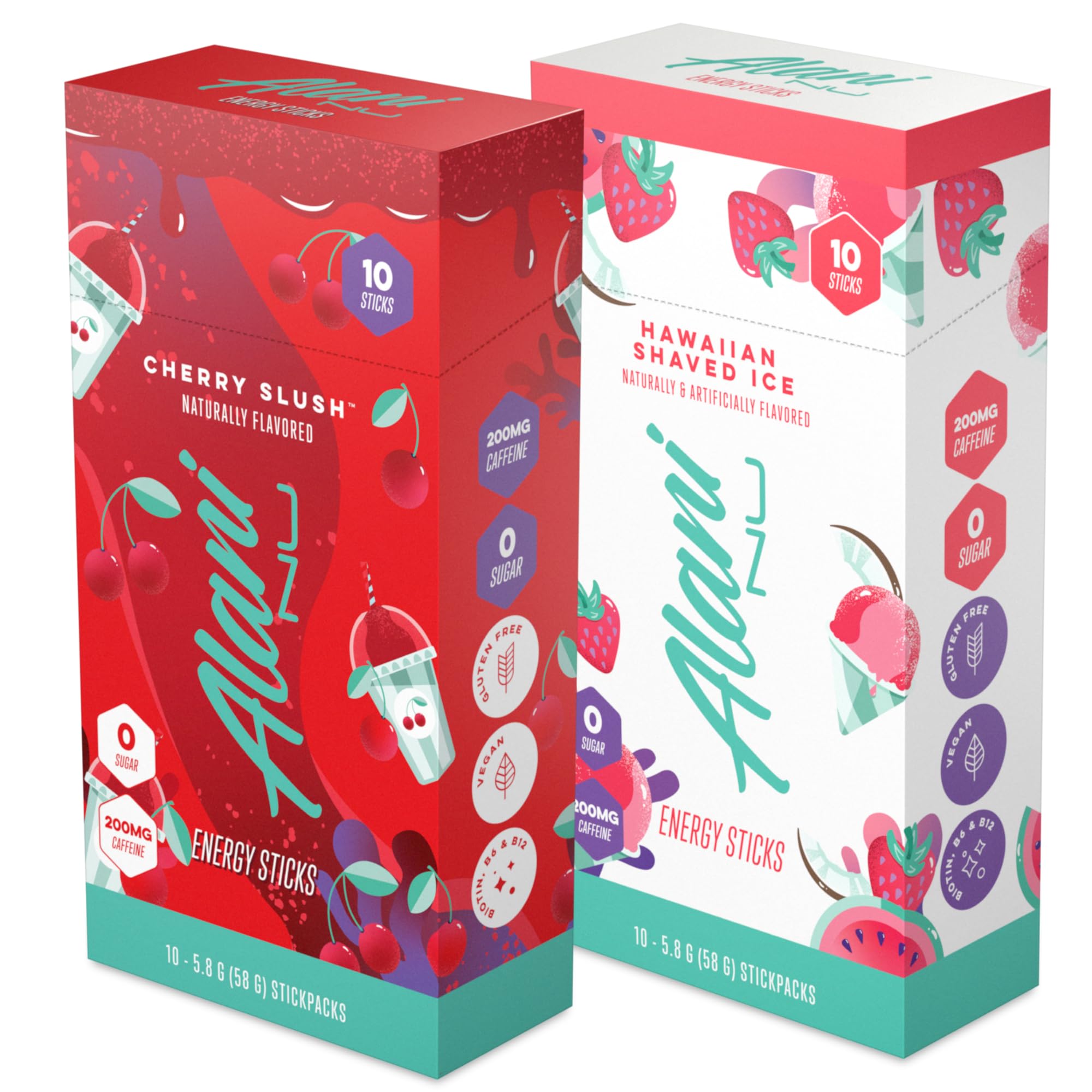 Alani Nu Energy Sticks CHERRY SLUSH & HAWAIIAN SHAVED ICE | Energy Drink Powder | Preworkout Performance with Antioxidants | On-The-Go Drink Mix | Biotin B Vitamins | Zero Sugar | 5 Calories | 20 Pack